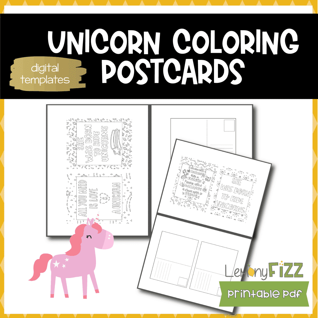 Unicorn Coloring Postcards - LemonyFizz