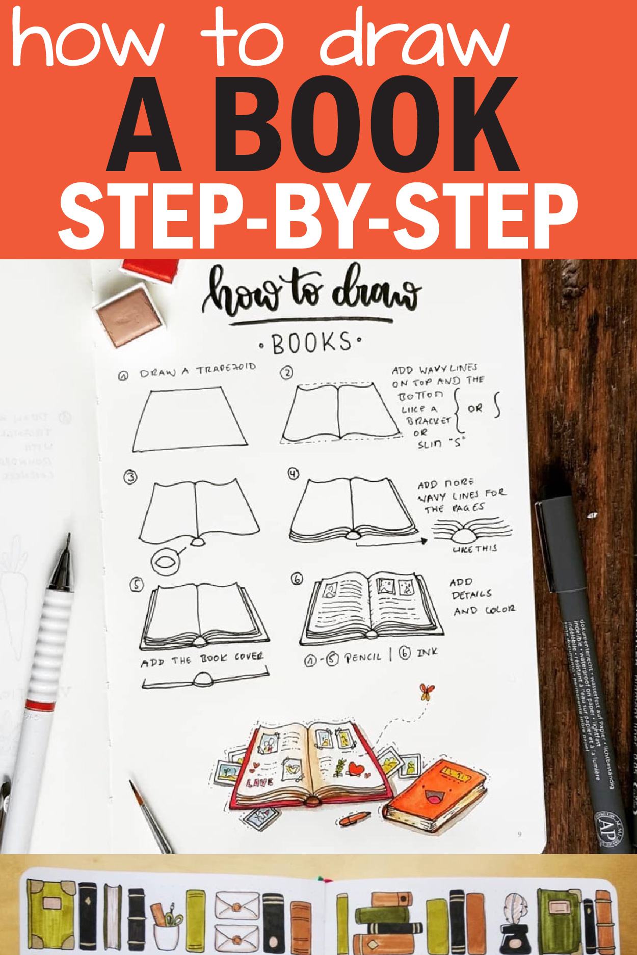 Easy How to Draw a Book Tutorials for Bujo Spreads