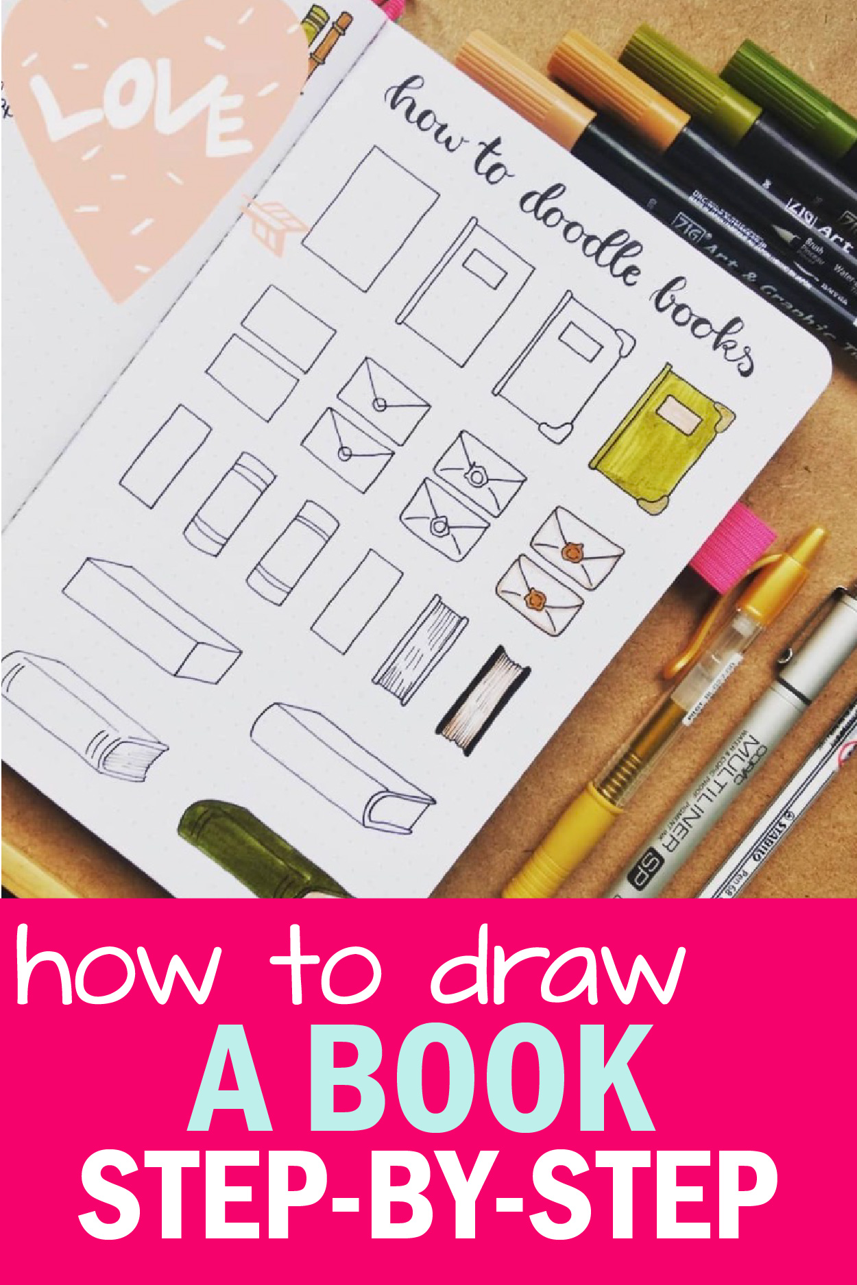 Easy How to Draw a Book Tutorials for Bujo Spreads