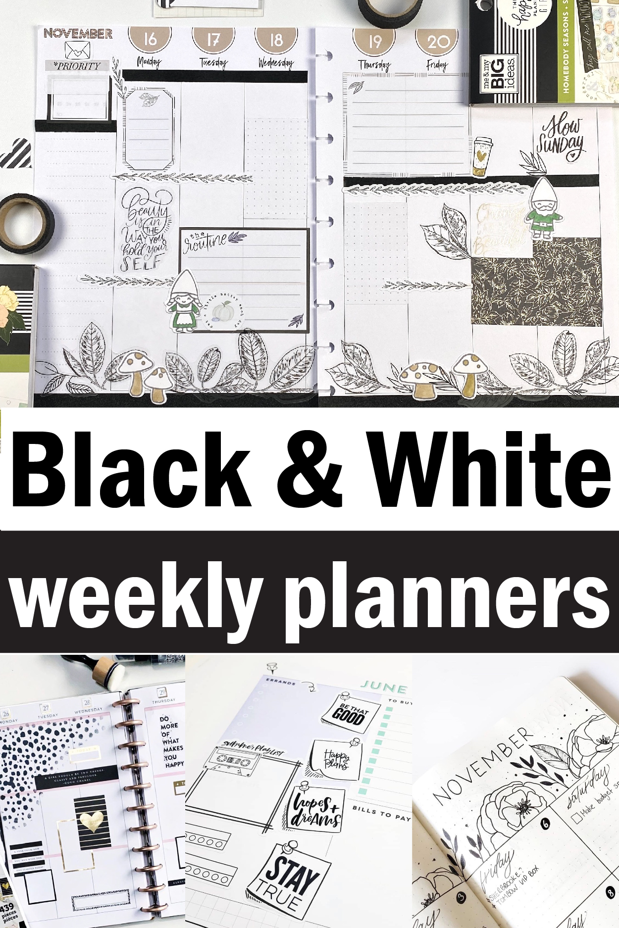 25 Weekly Planner Layouts that are Stunning in Black and White