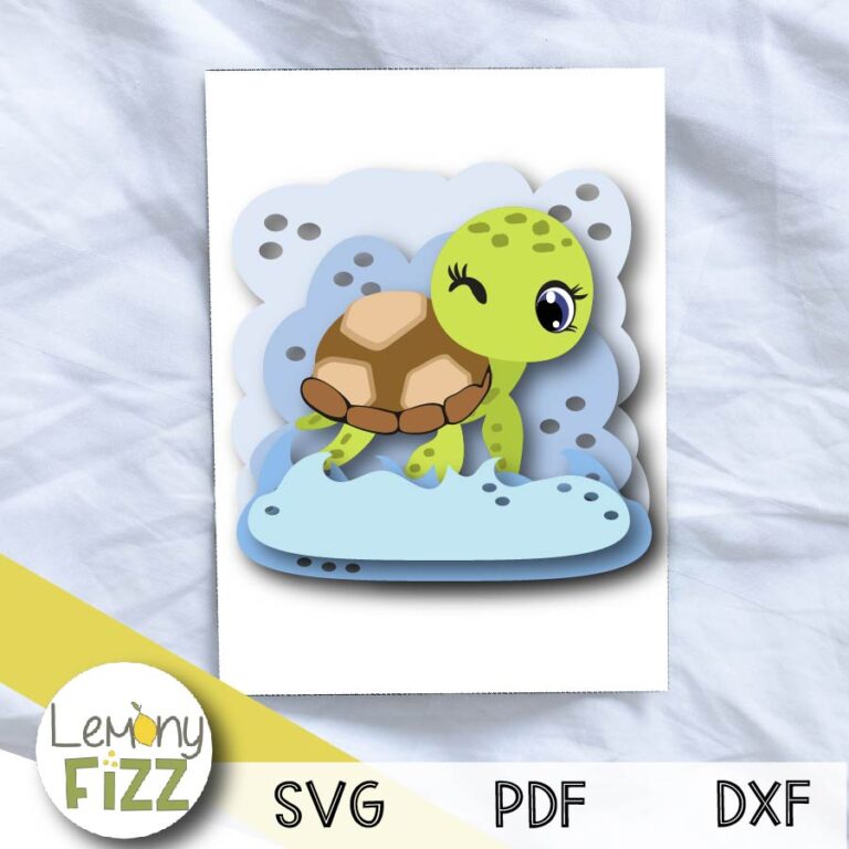 Cute Turtle Ocean Layered Paper Craft Handmade Card SVG - LemonyFizz