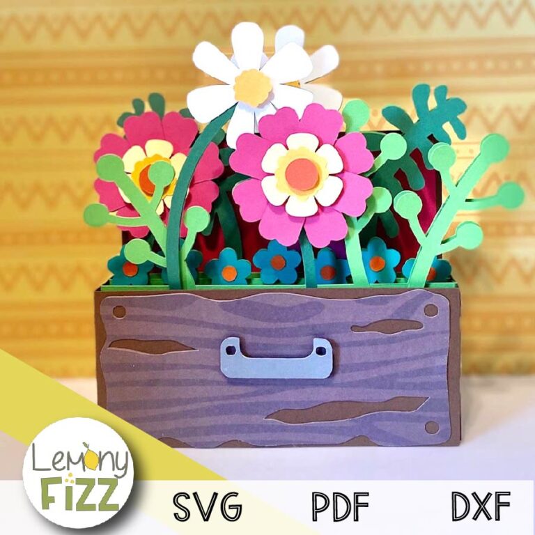 Spring Flowers Crate 3D Box Card Paper Craft SVG File - LemonyFizz