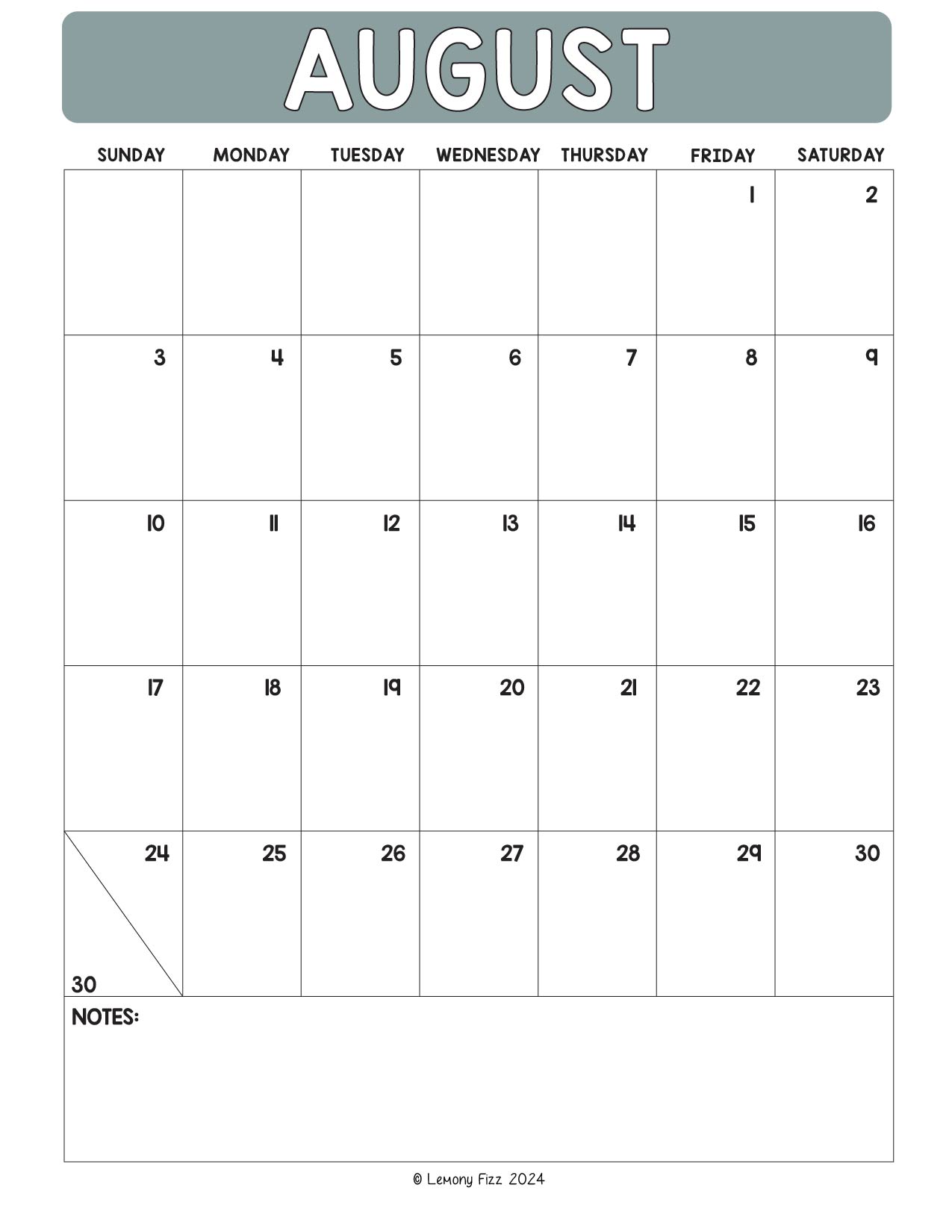 August 2025 Monthly Calendar to Print