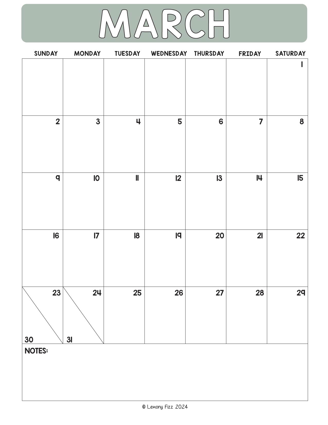 March 2025 Monthly Calendar to Print