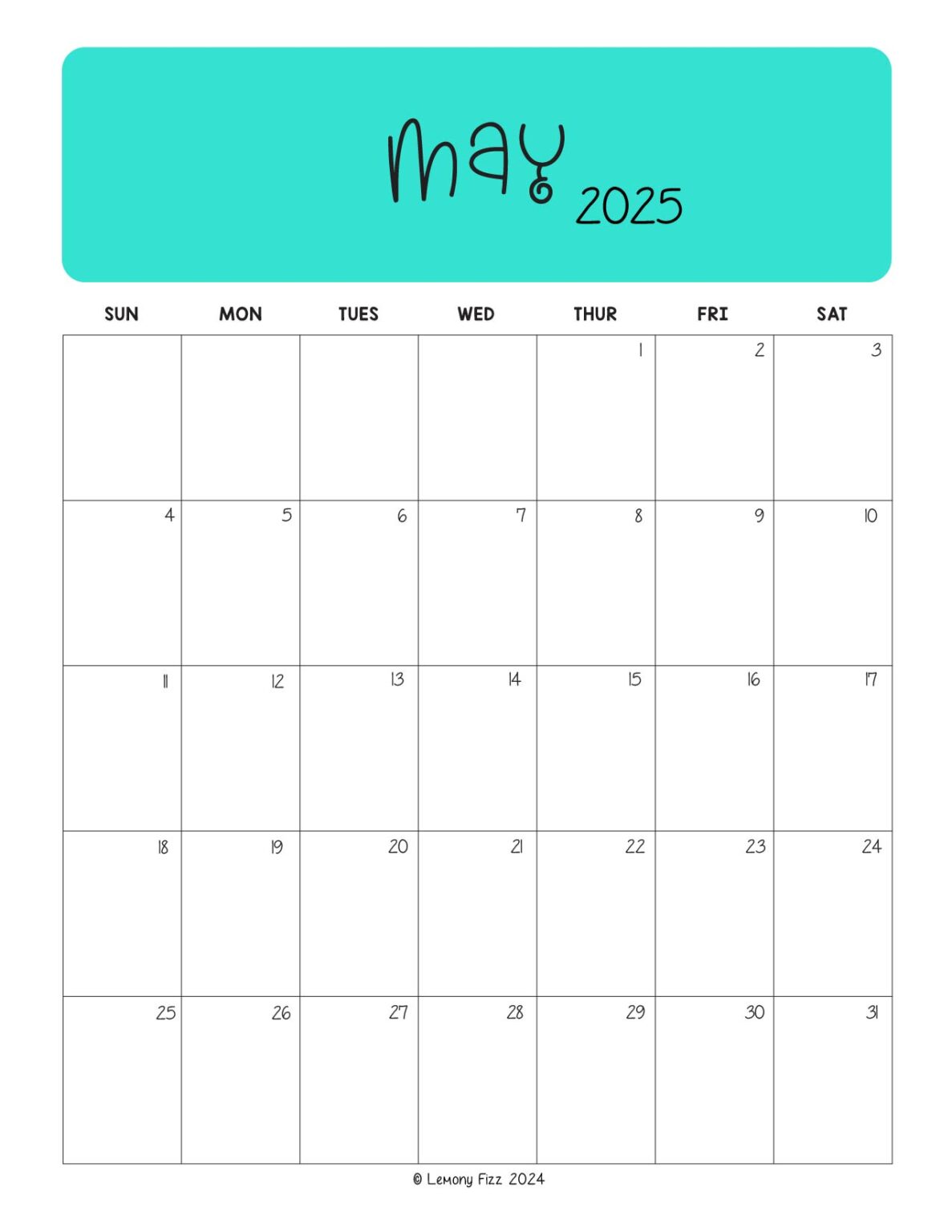 May 2025 Monthly Calendar to Print