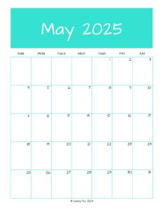 May 2025 Monthly Calendar to Print