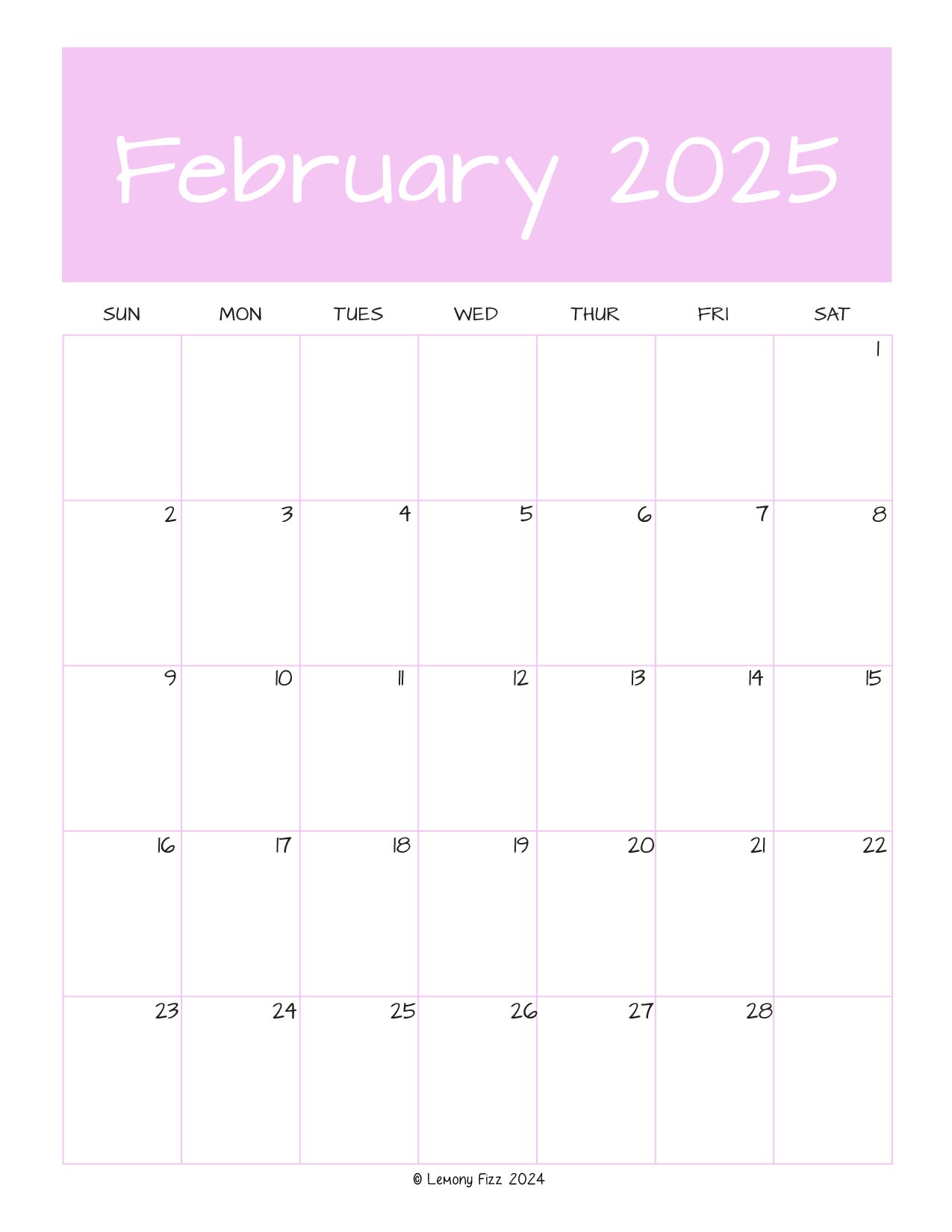 February 2025 Monthly Calendar to Print