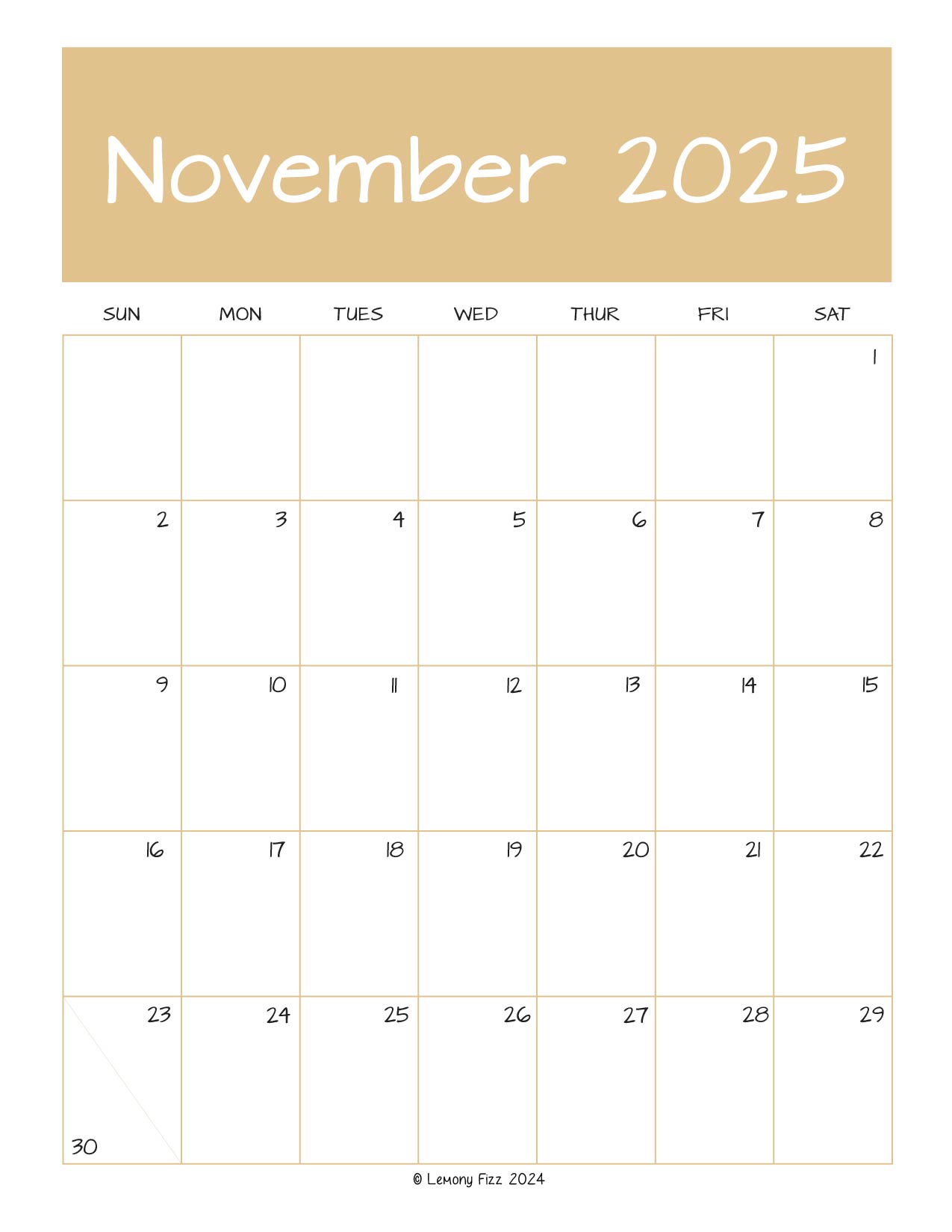 November 2025 Monthly Calendars to Print