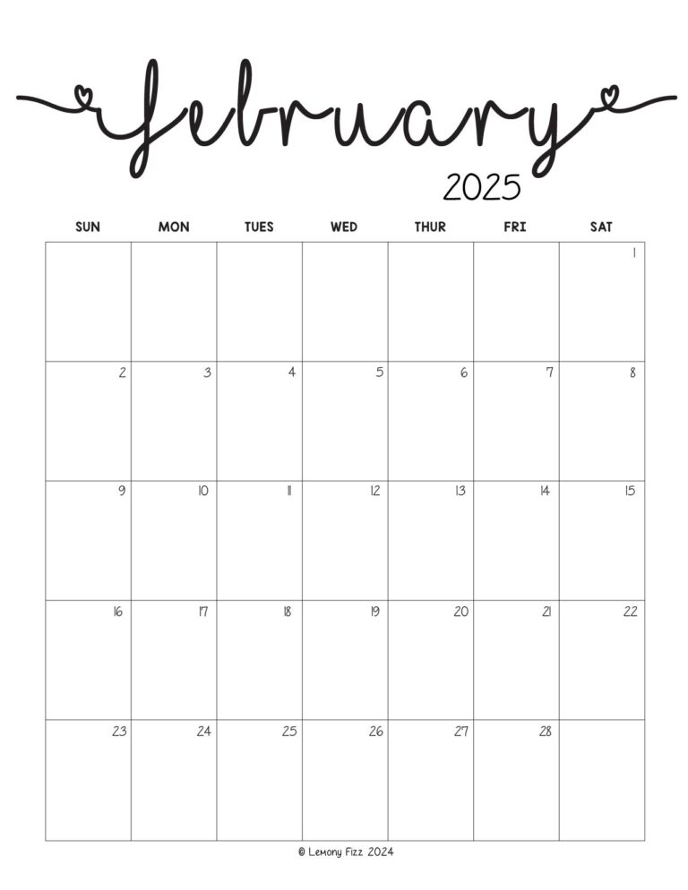 February 2025 Monthly Calendar to Print