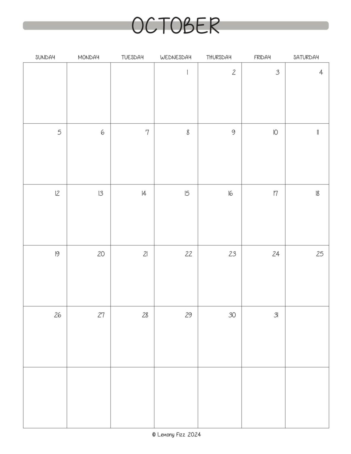 October 2025 Monthly Calendars to Print