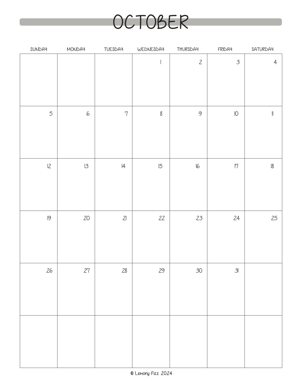 October 2025 Monthly Calendars to Print