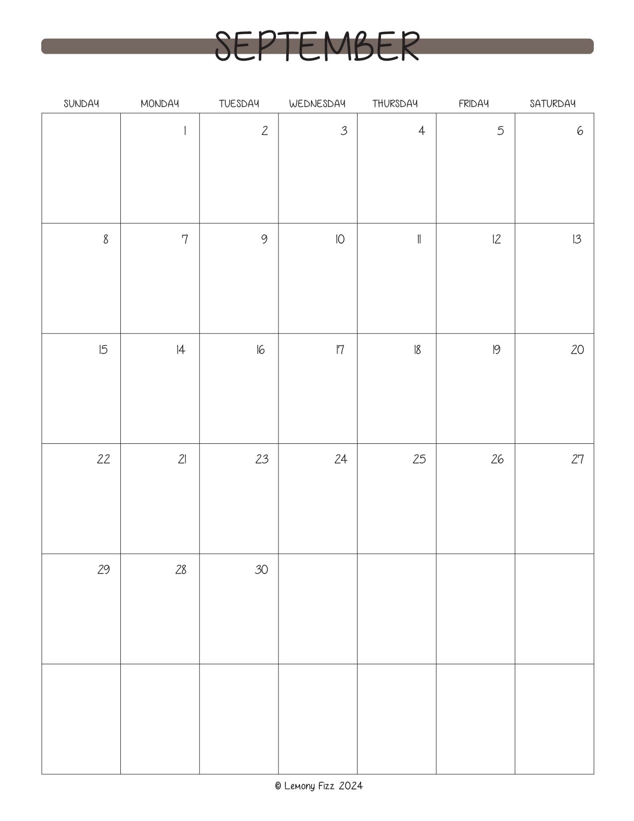 September 2025 Monthly Printable Calendar