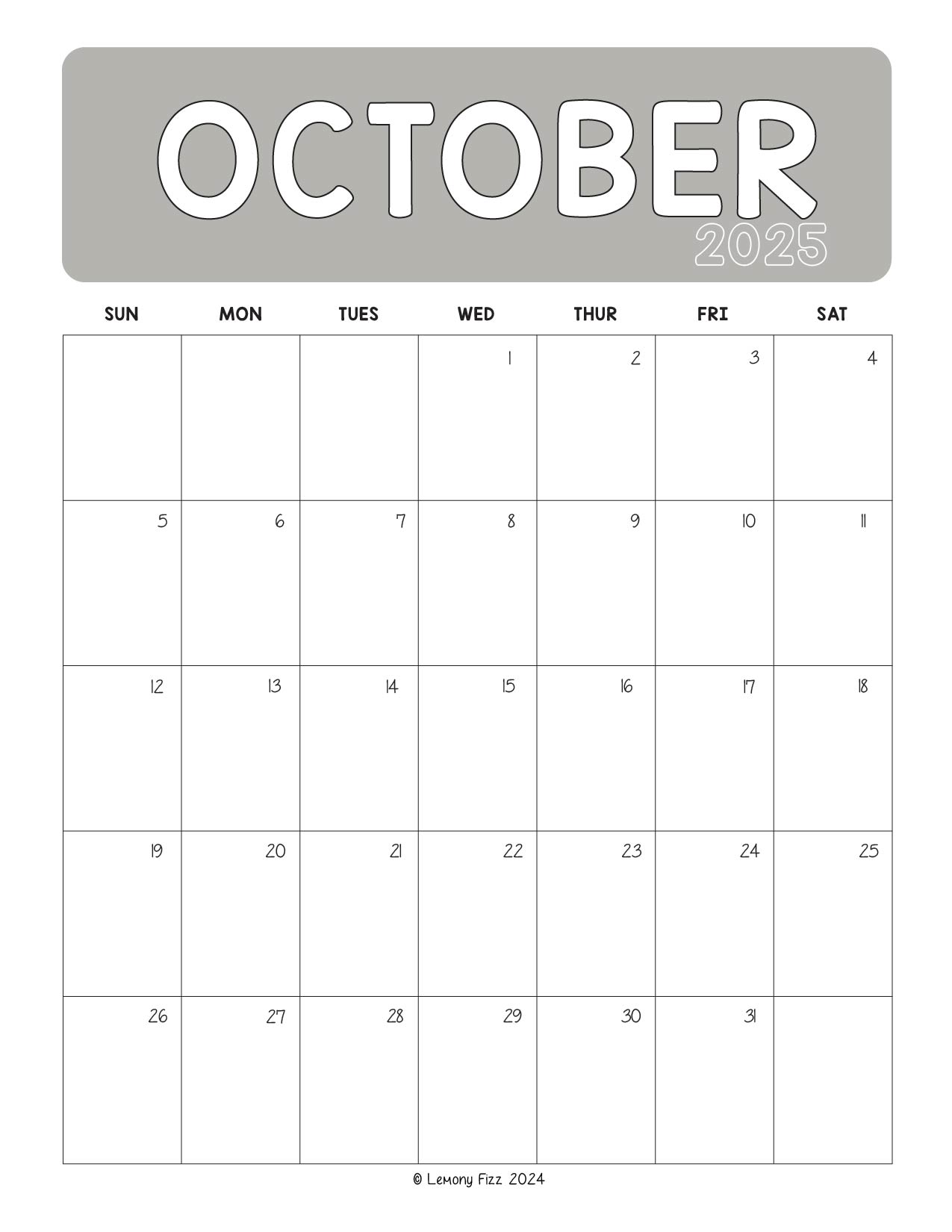 October 2025 Monthly Calendars to Print