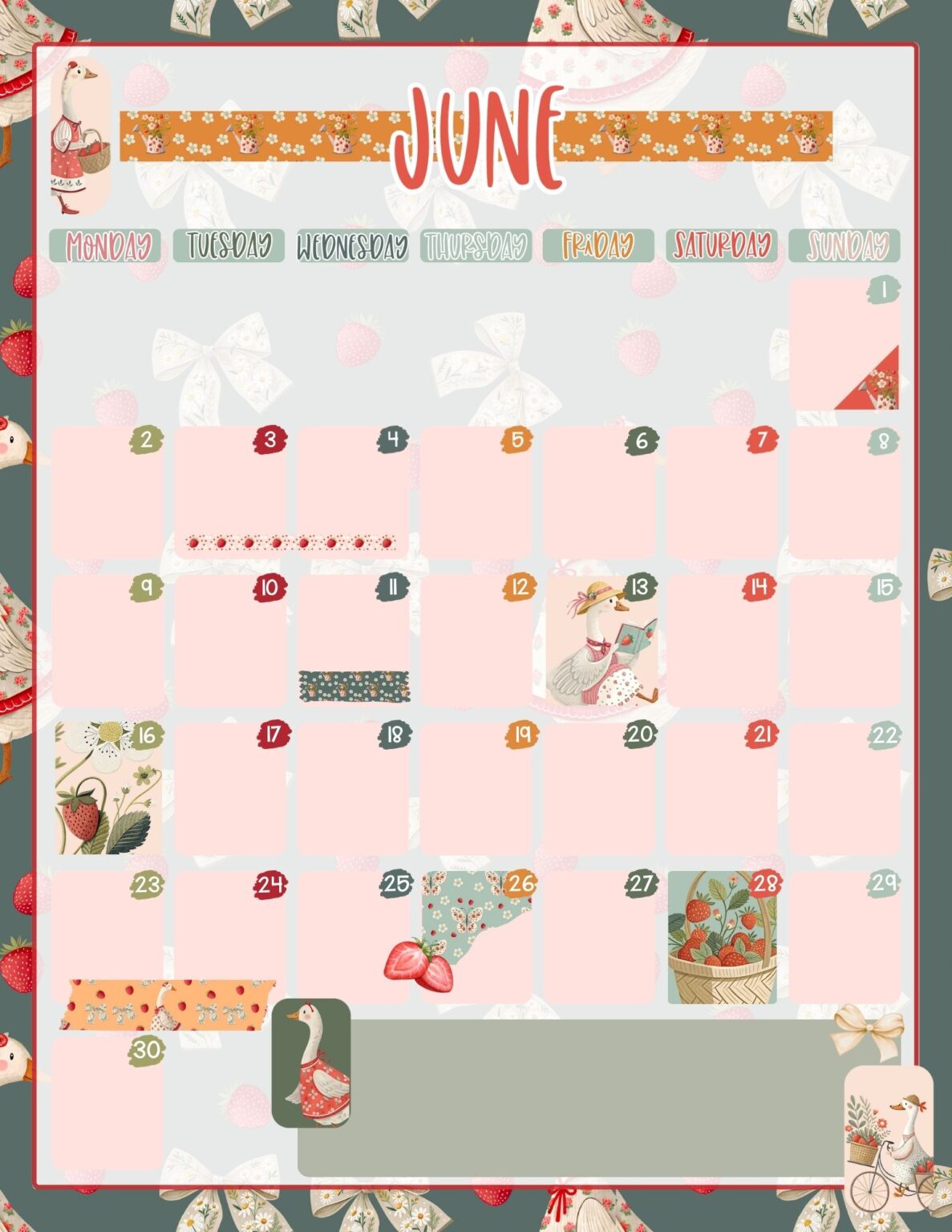 Free June Calendar Downloads – Dated & Undated, Monday or Sunday Start