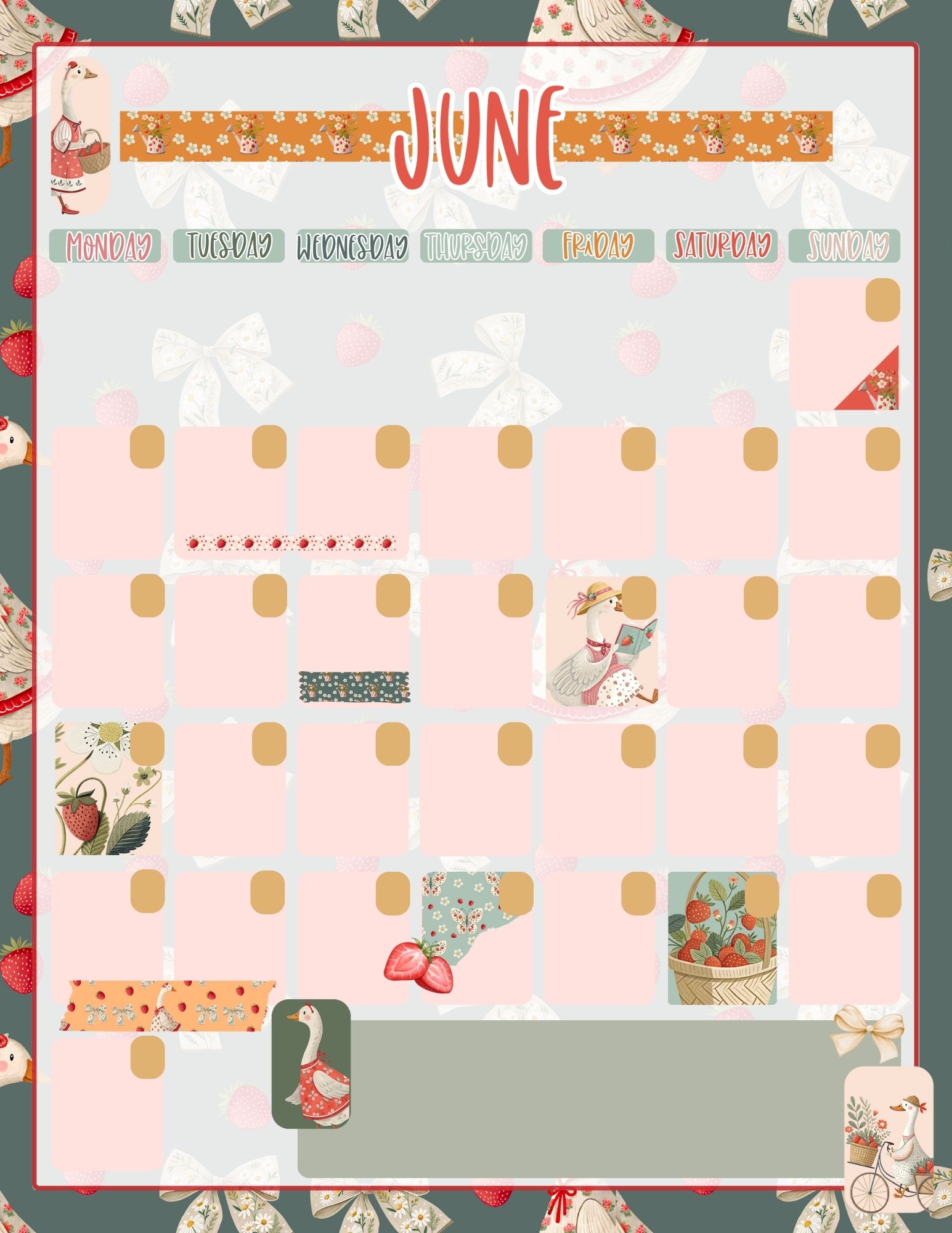 Free June Calendar Downloads – Dated & Undated, Monday or Sunday Start